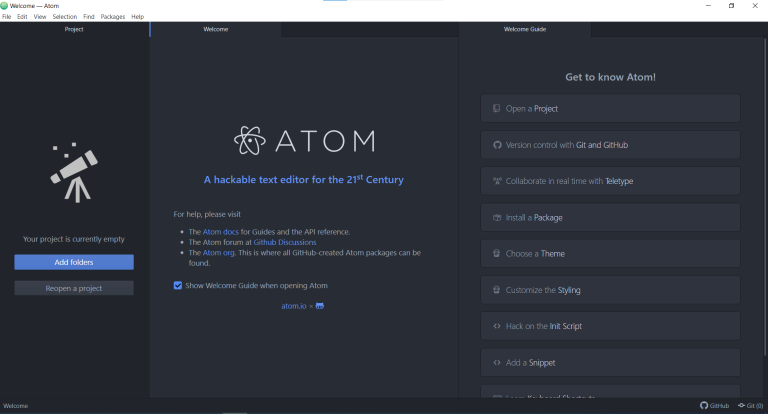 Atom Code Editor Installation with packages: Download and Install